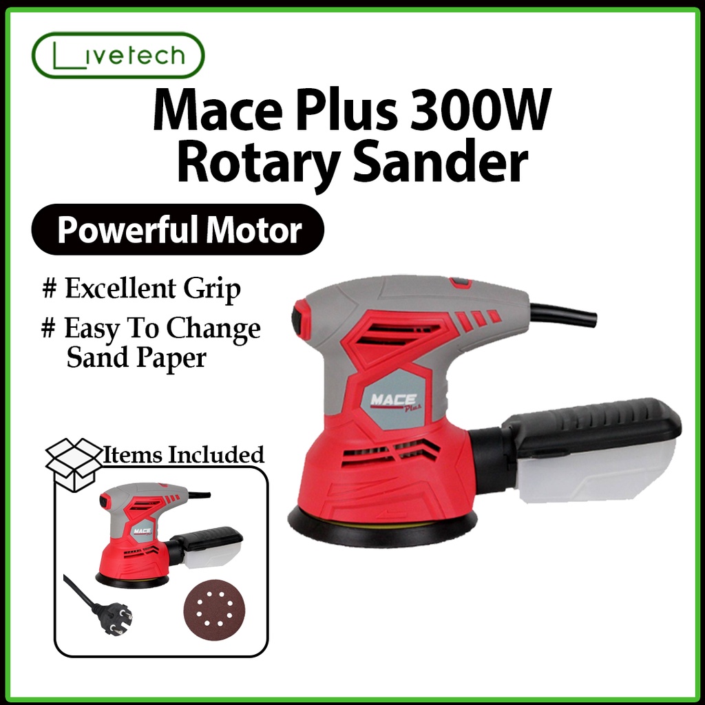 LiveTech MACE Plus 300W Rotary Sander 125mm Heavy Duty Sanding Tool ...