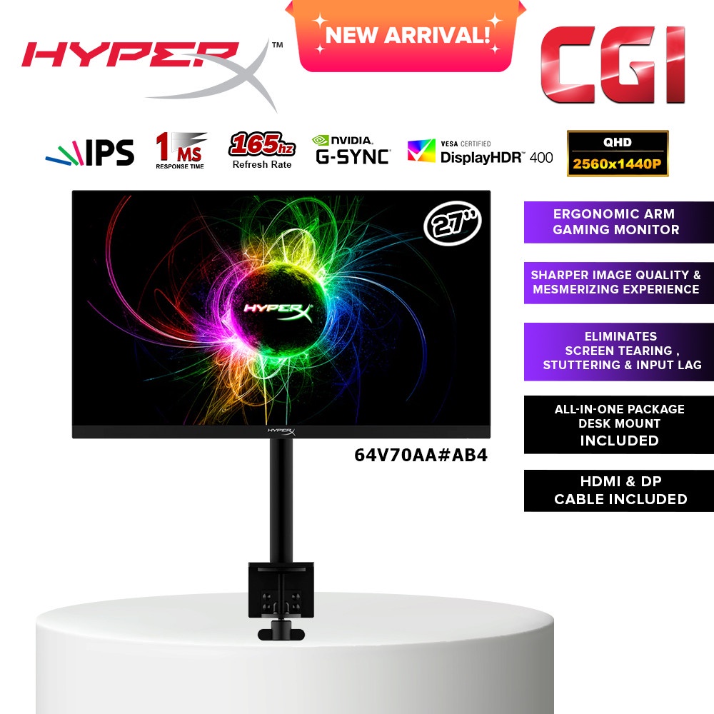 HyperX 27" Armada IPS QHD 165Hz 1ms Gsync Desk Mount Inclusive Gaming ...