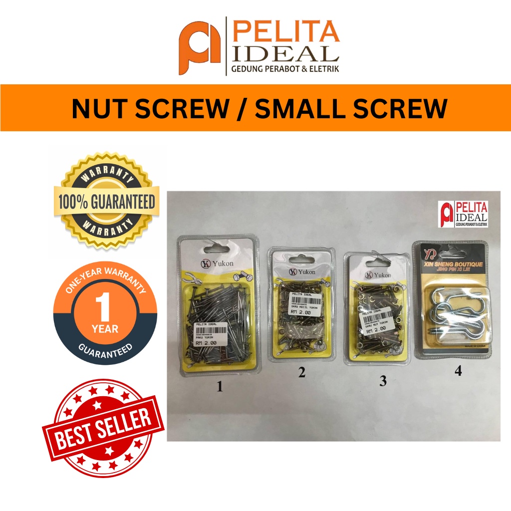 HARDWARE 1 PACKET NUT SCREW / SMALL SCREW / NAIL / / SCREW HOOK / PAKU ...