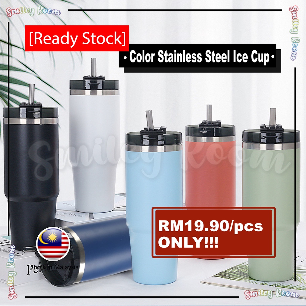 [Ready Stock] Color Stainless Steel Ice Cup (with Straw) 纯色不锈钢冰霸杯(带吸管 ...