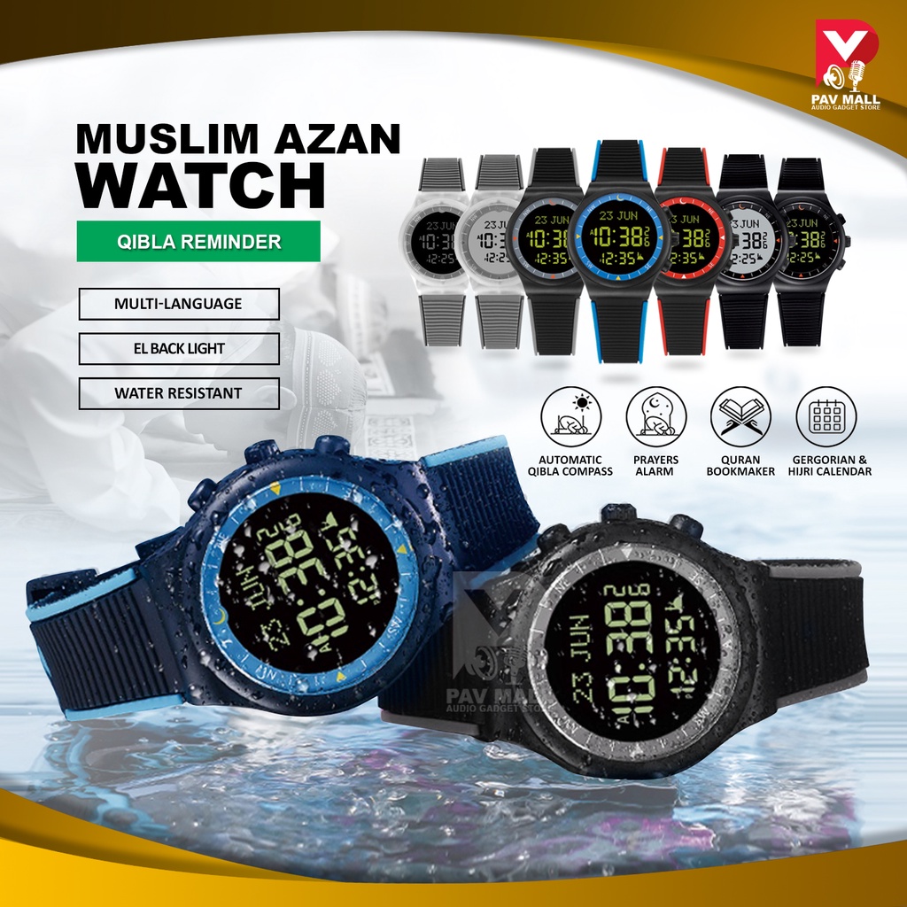 Jam Tangan Azan Digital Watch Men Watches Jam Kiblat dan Waktu Solat ...