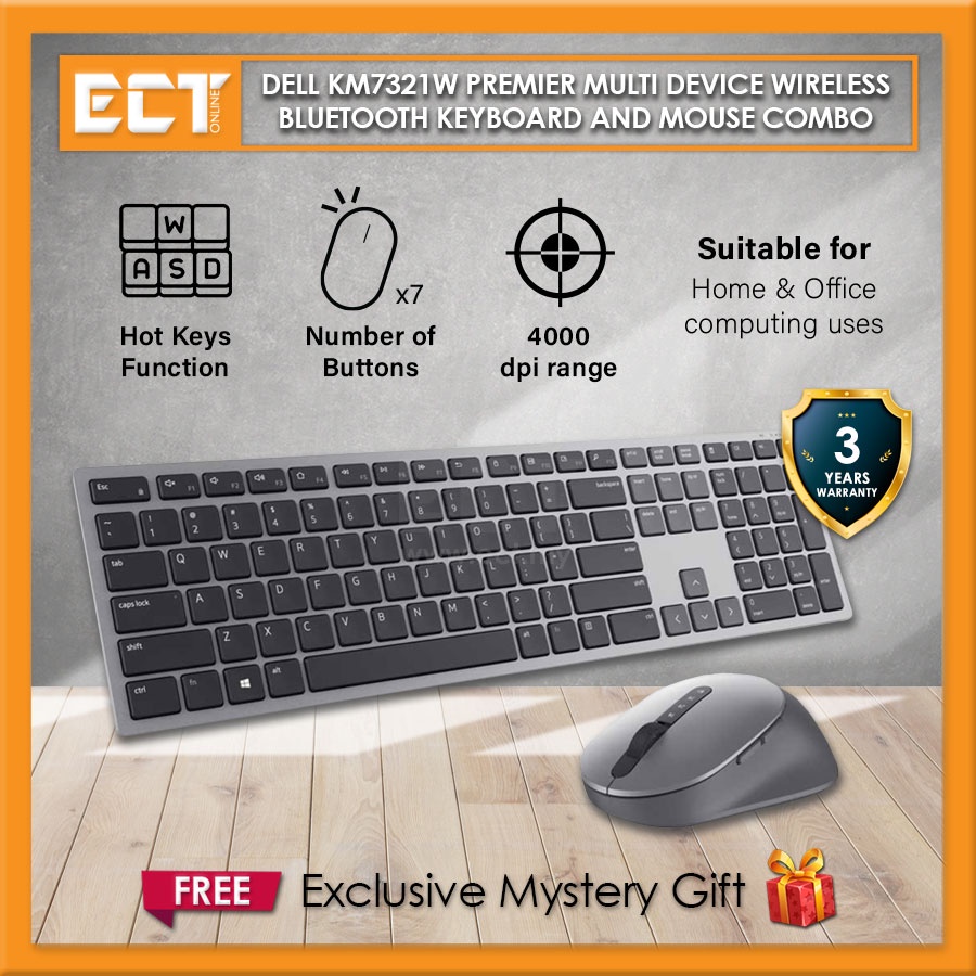 Dell KM7321W Premier Multi Device Wireless Bluetooth Keyboard and Mouse ...