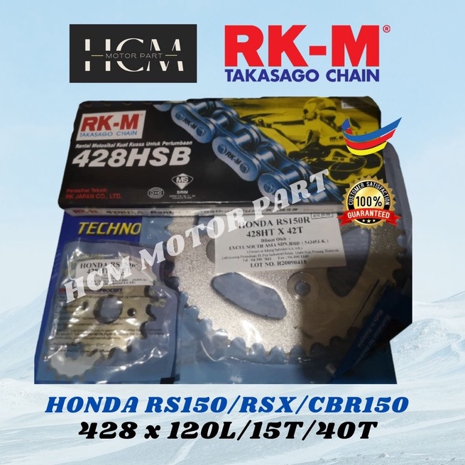 RKM CHAIN AND SPROCKET SET STEEL HONDA RS150/RS150R/RSX 428x 120L/15T ...