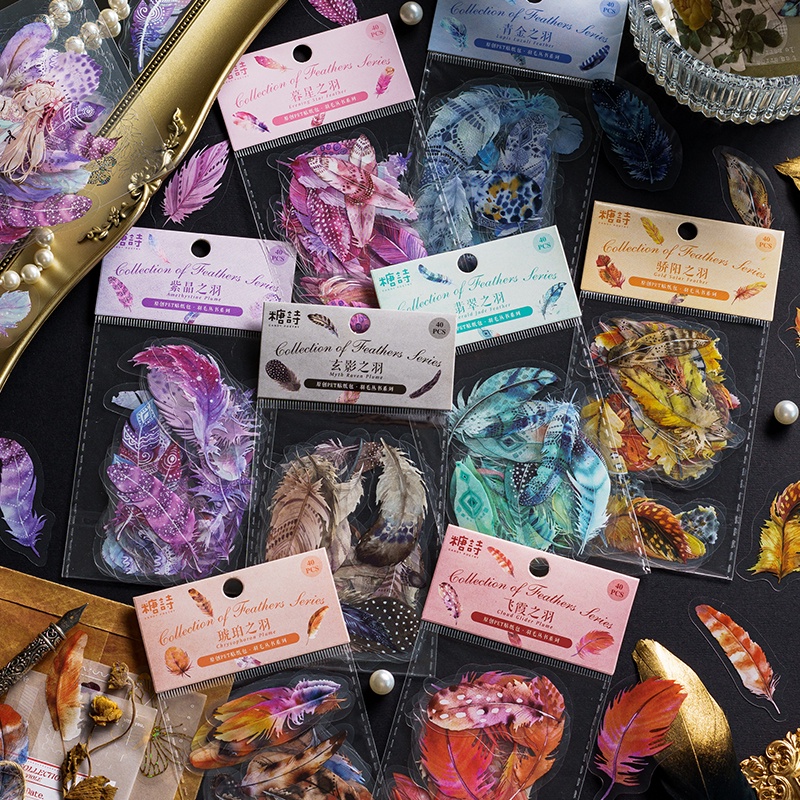 Journamm 40pcs/pack PET Materials Feathers Series Stickers DIY ...