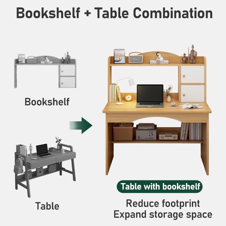 120CM Meja belajar Computer Study Table With Drawer Bookshelf Study ...