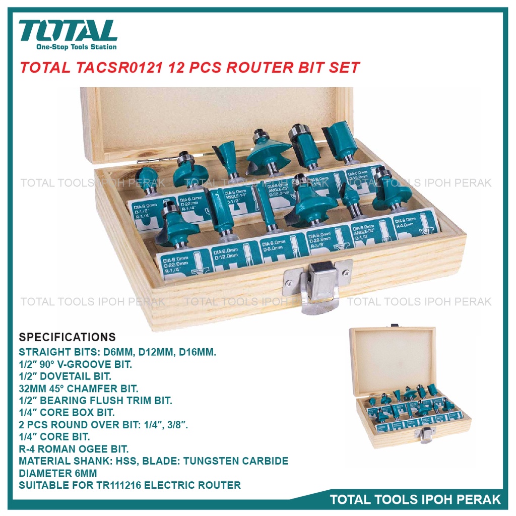 TOTAL TACSR0121 12 Pcs Router Bit Set | Shopee Malaysia