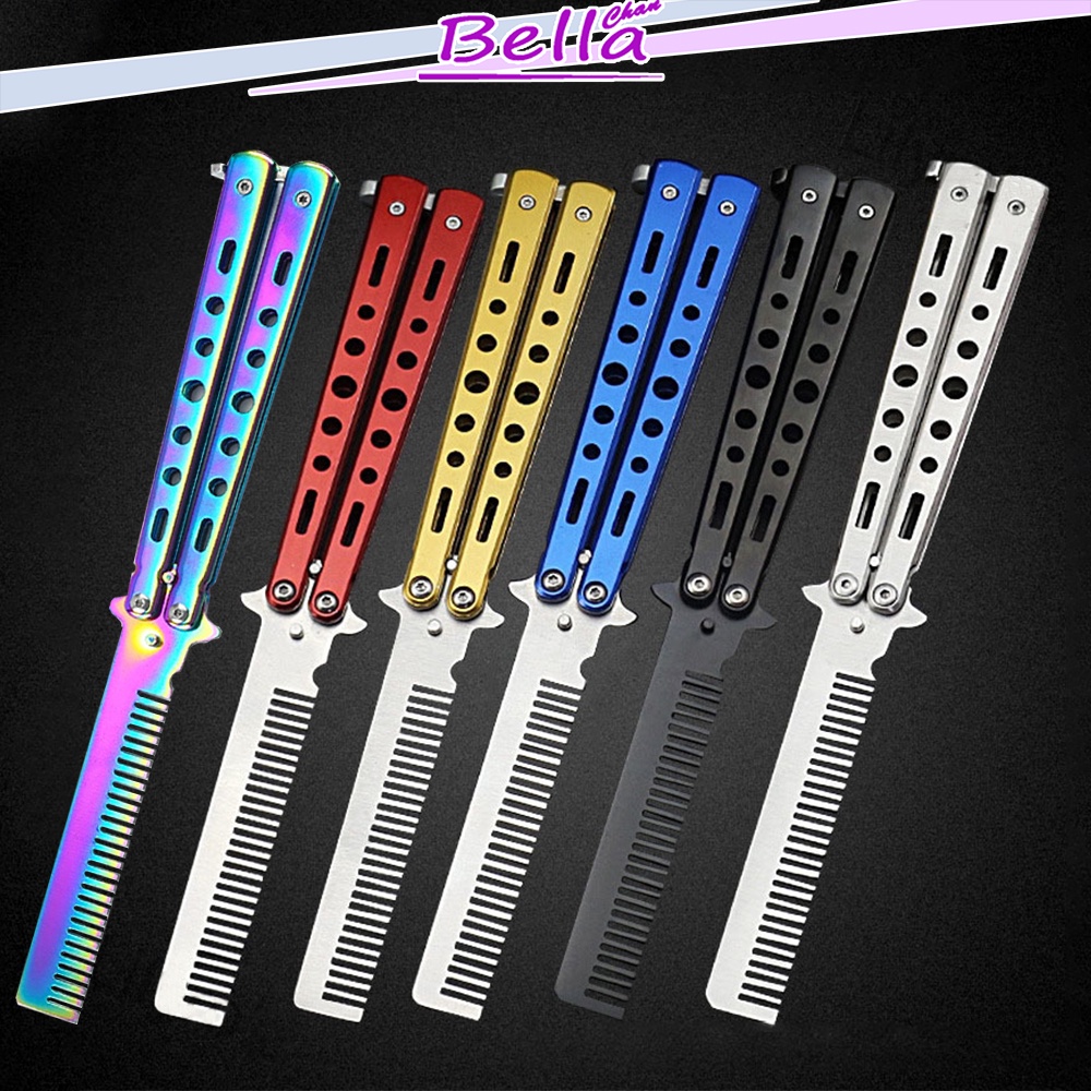 BUTTERFLY KNIFE COMB Stainless Steel Hair Foldable Training Practice ...