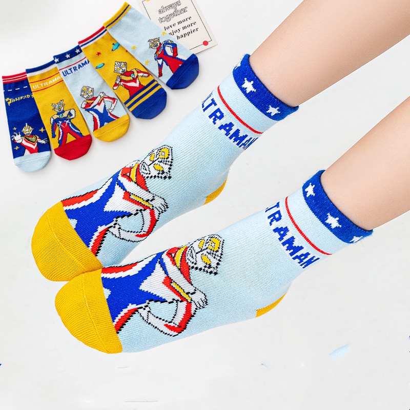 5 Pairs Cotton Mesh Socks Baby Boy Cartoon Ultraman Sock Baby Boy Kids ...