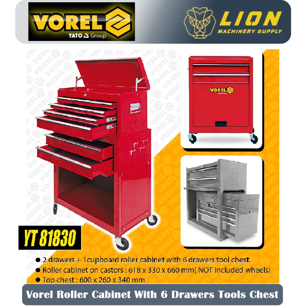 Vorel 2 drawer+1 cupboard roller cabinet with 6 drawer tool chest ...