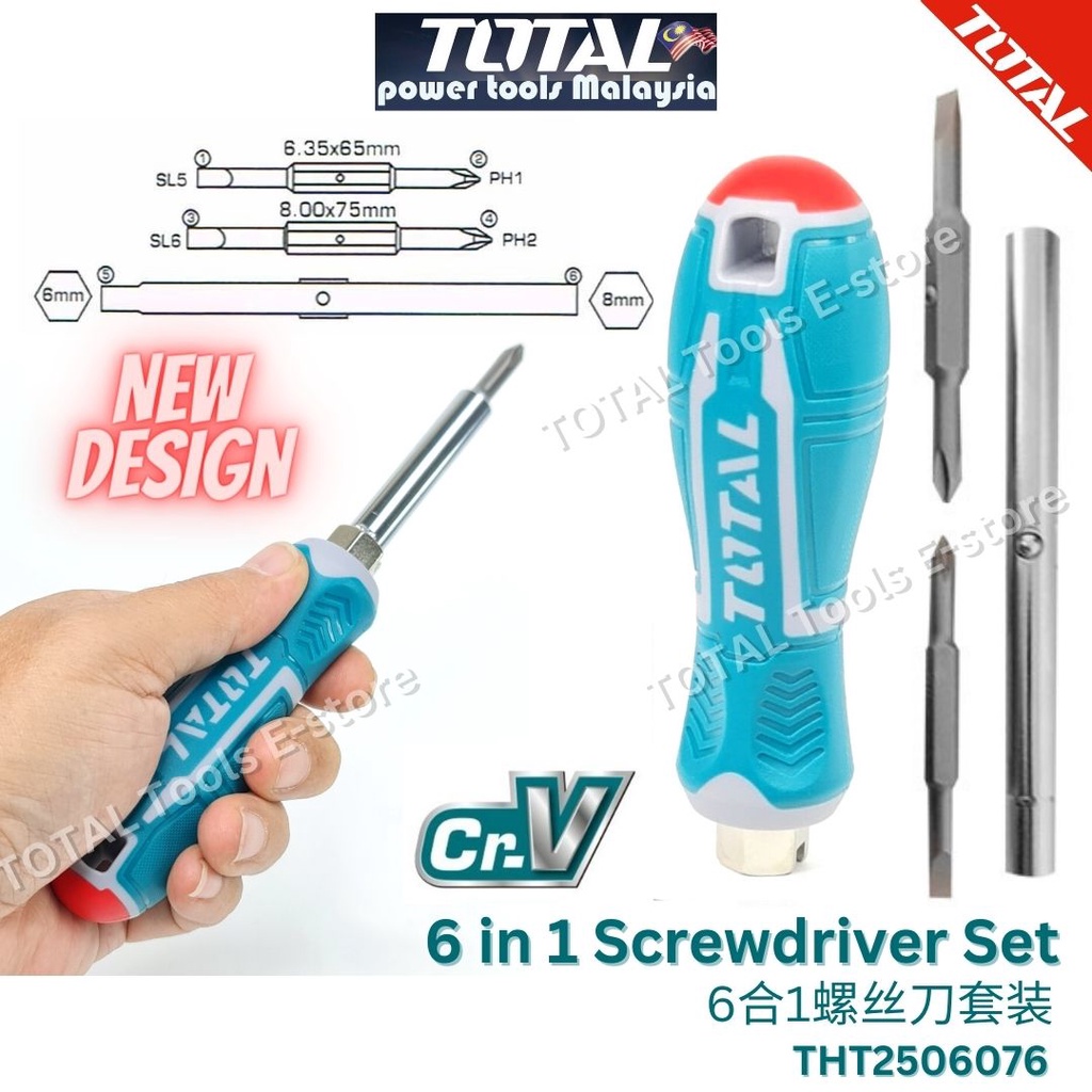 TOTAL 6 in 1 Screwdriver Set 6合1螺丝刀套装 - THT2506076 | Shopee Malaysia