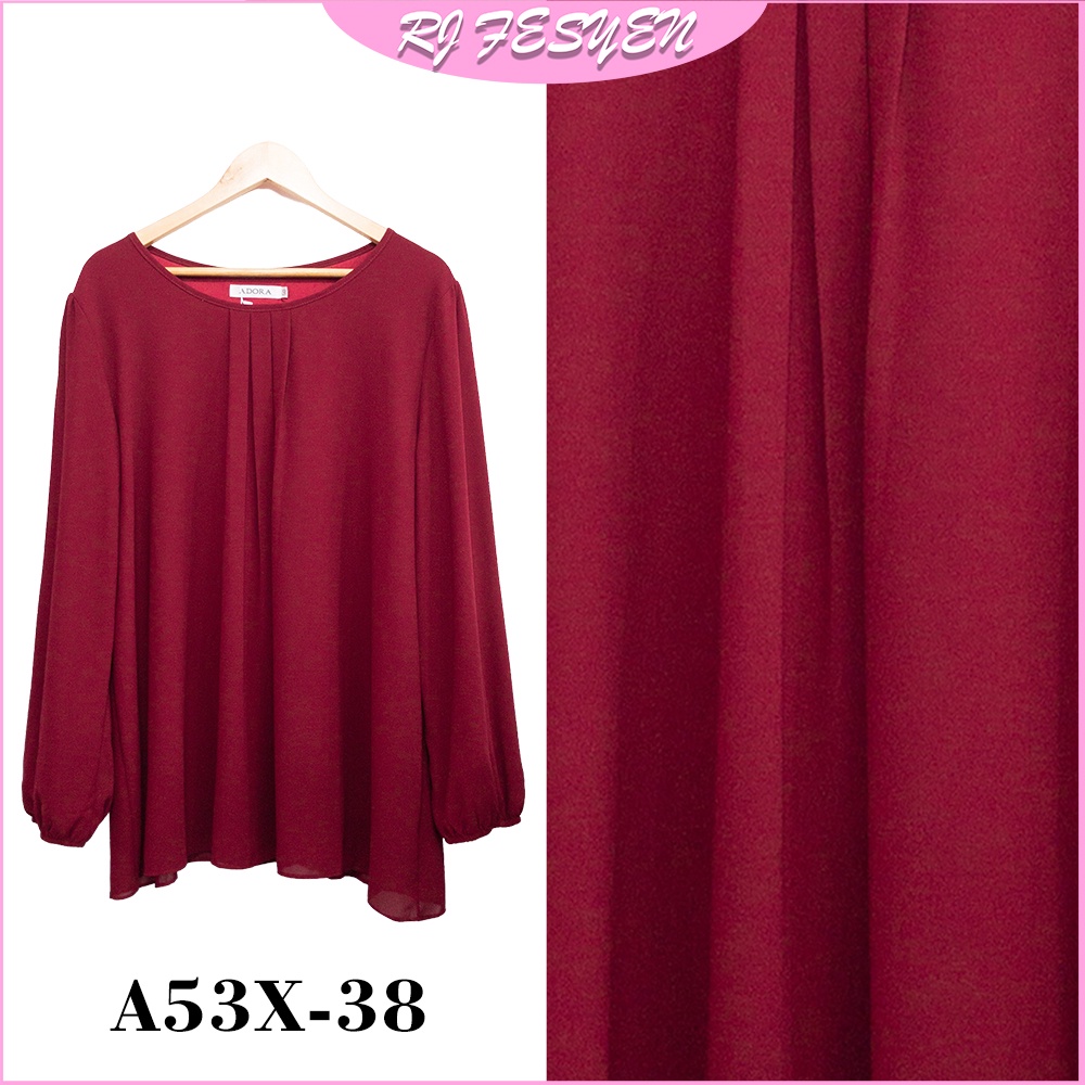 [Plus Size 50-54] Blouse Adora Chiffon Plain Long Sleeve / Blaus Sifon Tangan Bercerut Lengan ...