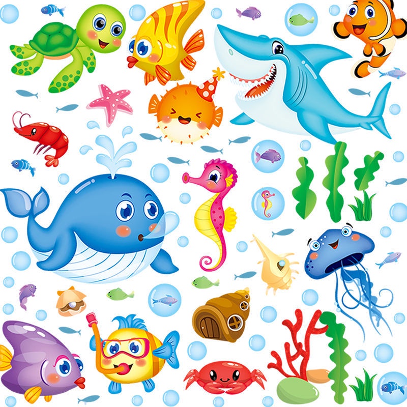 Ready Stock-Bathroom Aquarium Cute Marine Fish Wall Stick Animated ...