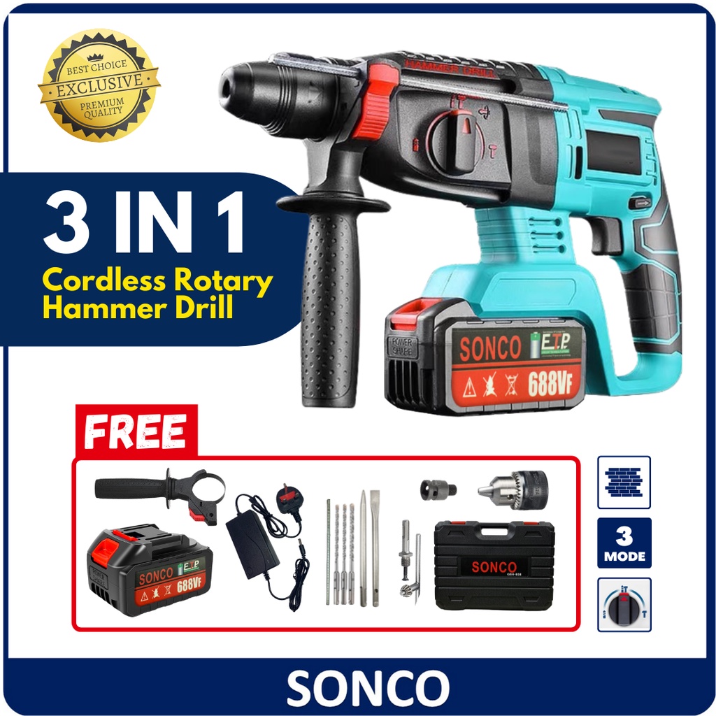 SONCO 688VF 3 in 1 Cordless Hammer Drill Professional Rotary Impact ...