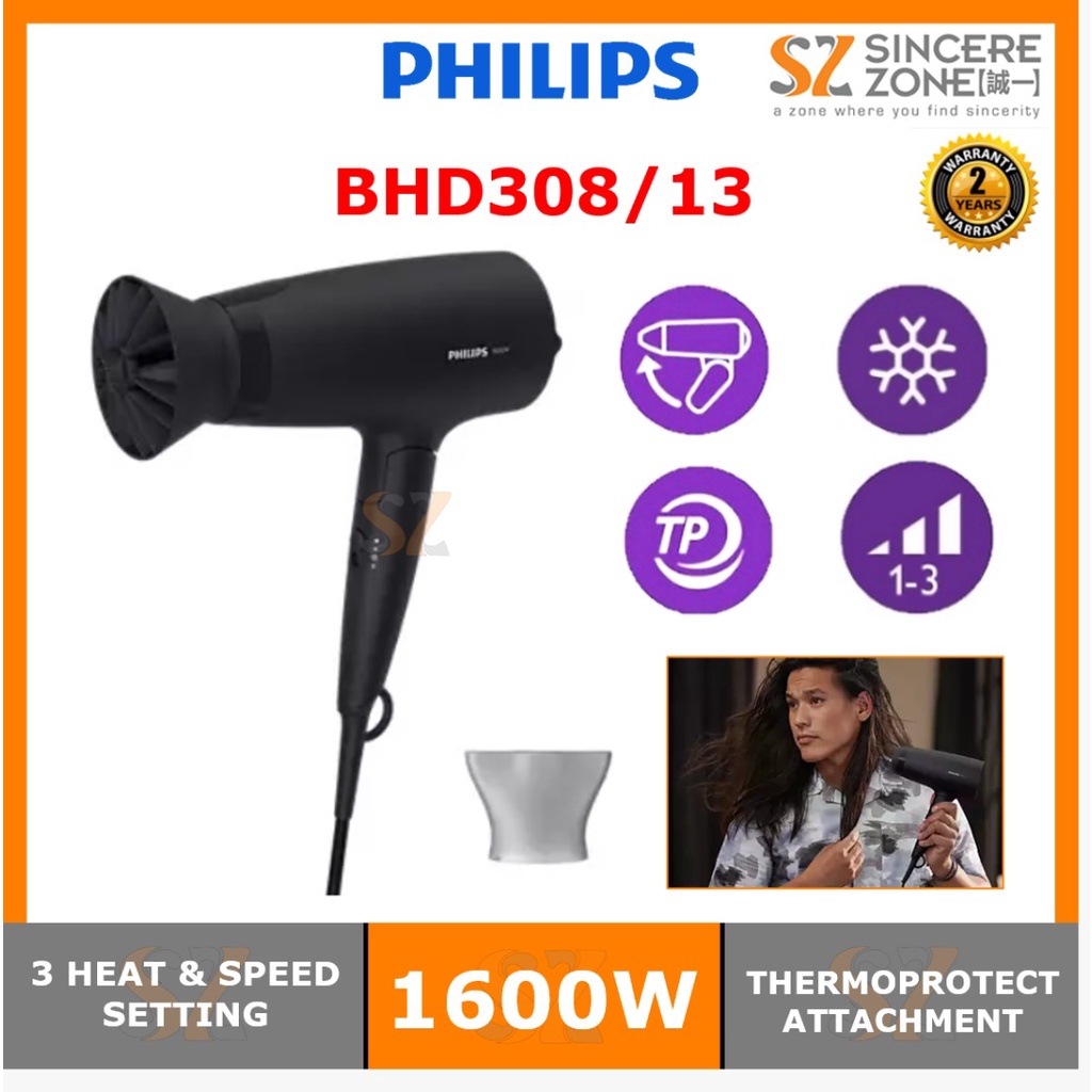 Philips BHD308/13 / BHD308 Hair Dryer 3000 Thermo Protect 1600W | Shopee Malaysia