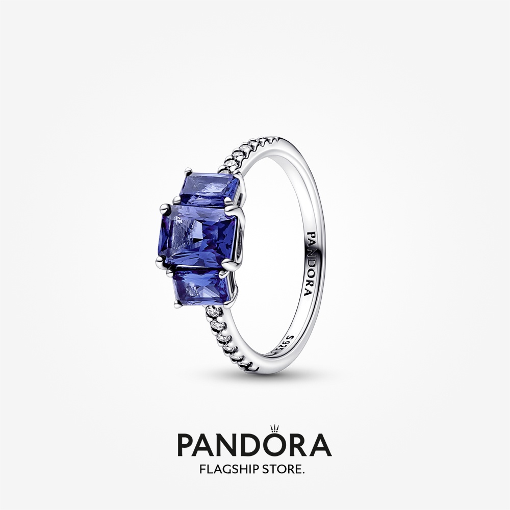 Pandora Blue Rectangular Three Stone Sparkling Ring | Shopee Malaysia