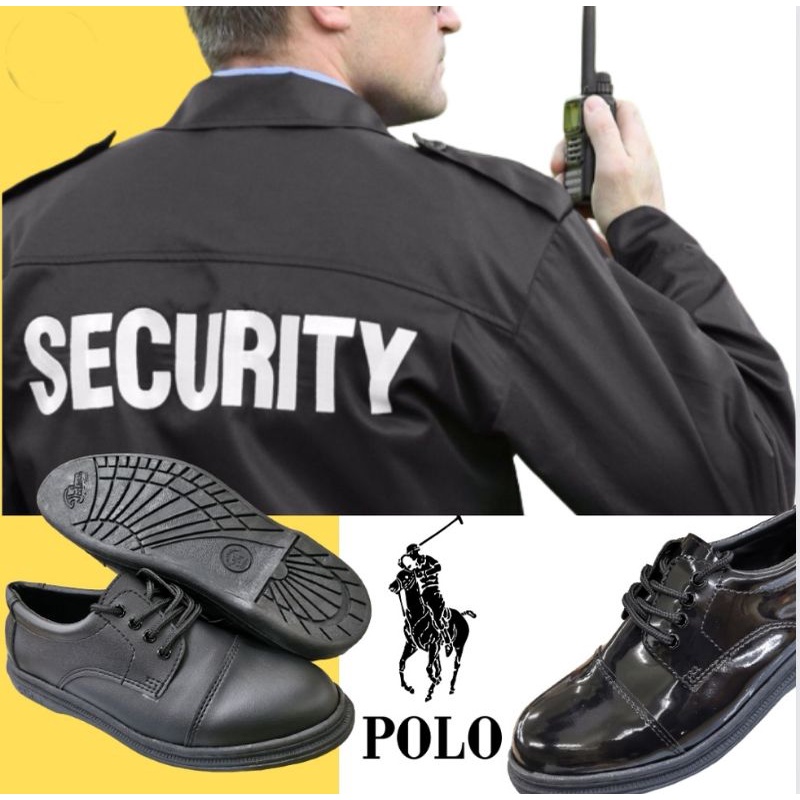 Kasut Hitam PU Leather Berjahit/Kasut Kilat Hitam Security Bertali ...