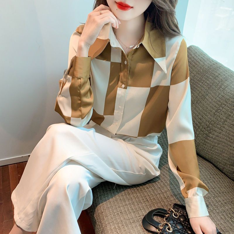 High-End Commuter Geometric Pattern Shirt Women 2022 Autumn New Style ...