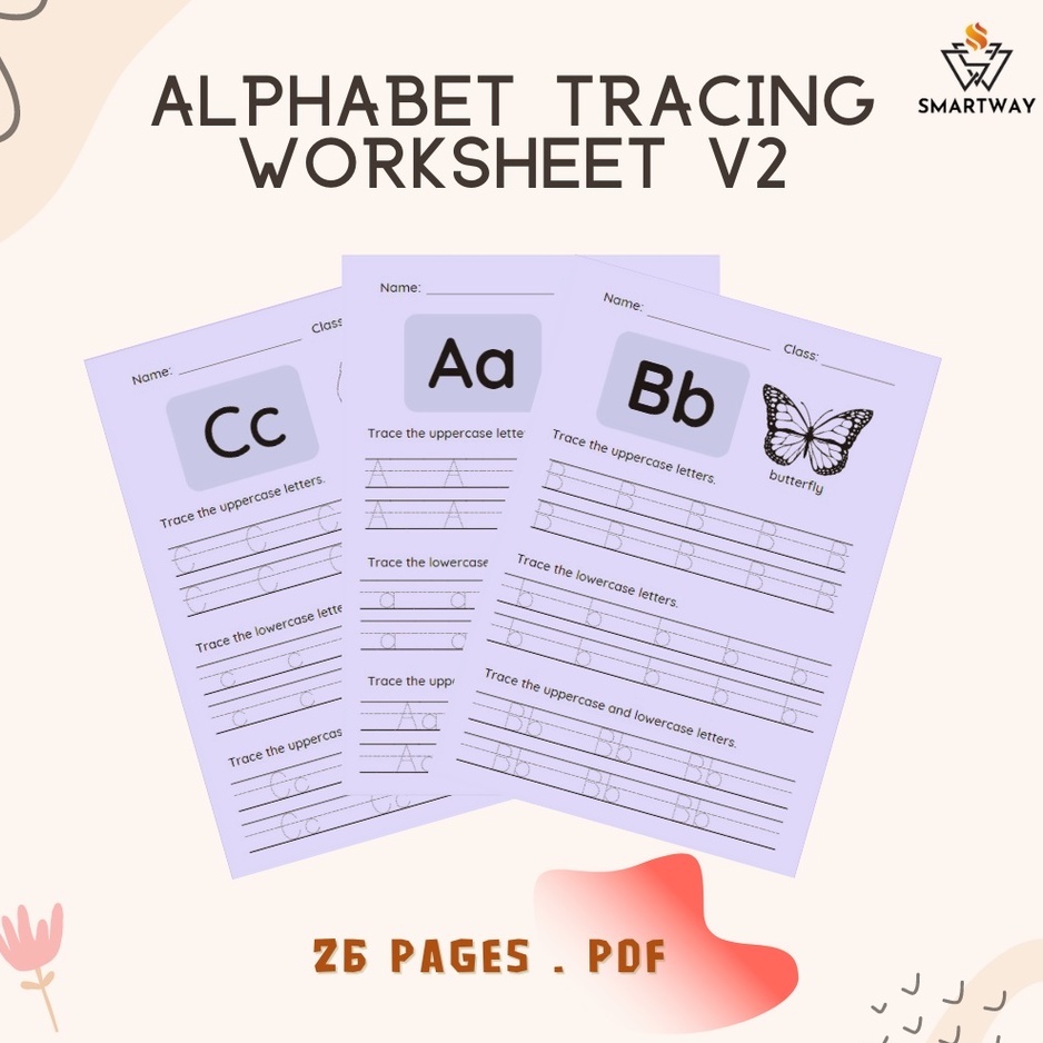 [PDF] Alphabet A - Z Tracing Worksheet V2 | Uppercase & Lowercase ...