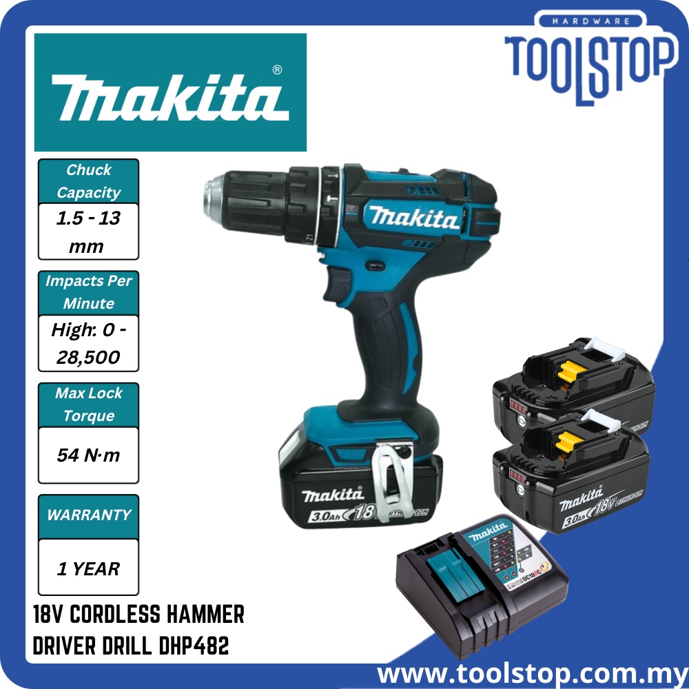 MAKITA 18V CORDLESS HAMMER DRIVER DRILL DHP482 | Shopee Malaysia