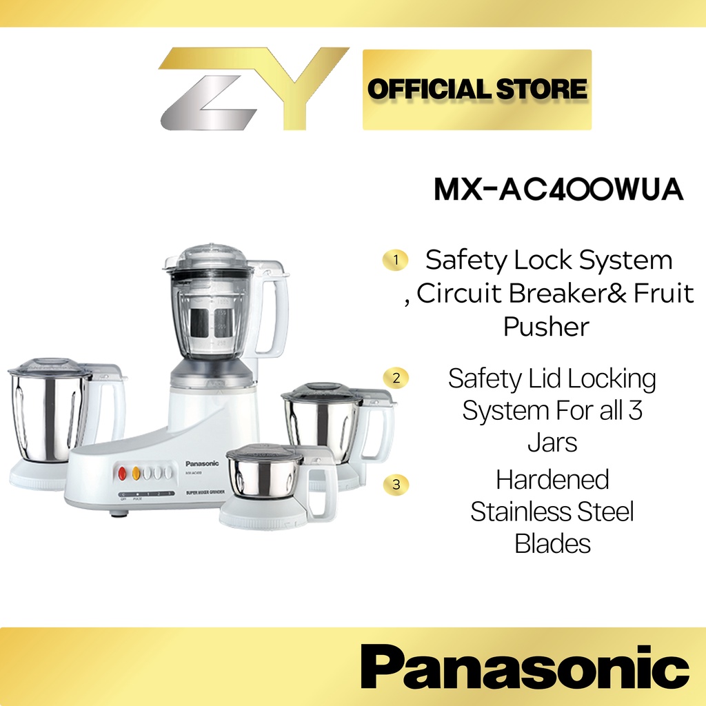 PANASONIC MX-AC400 Mixer Grinder 360W 4 Jars with Safety Lock System ...