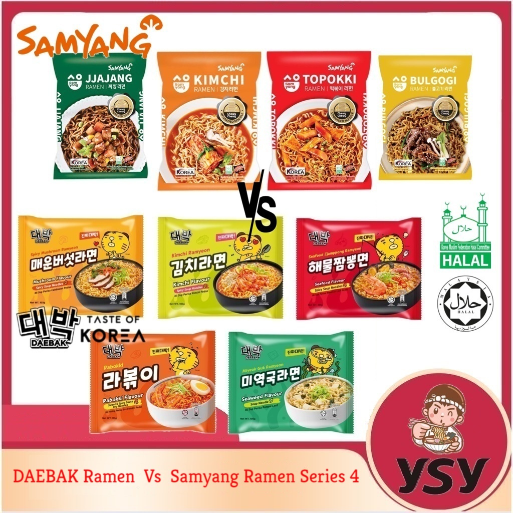 DAEBAK Ramen Instant Noodle single pack VS samyang Ramen Series ...