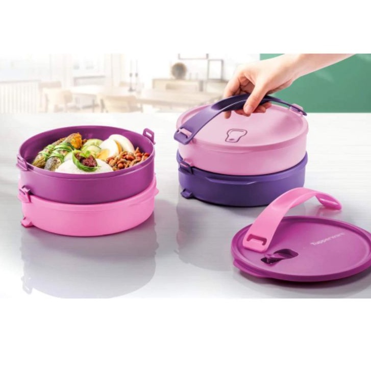 Tupperware Microwaveable Round Click to Go (2) 880ml Pink /Purple ...