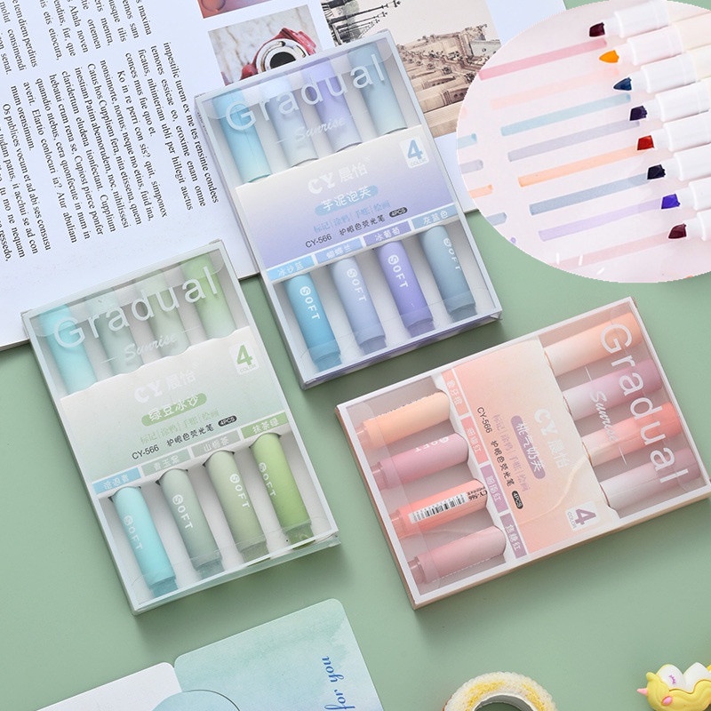 4pcs/set Morandi Color Highlighter 4mm Pen Nibs Eye Protection Marking ...