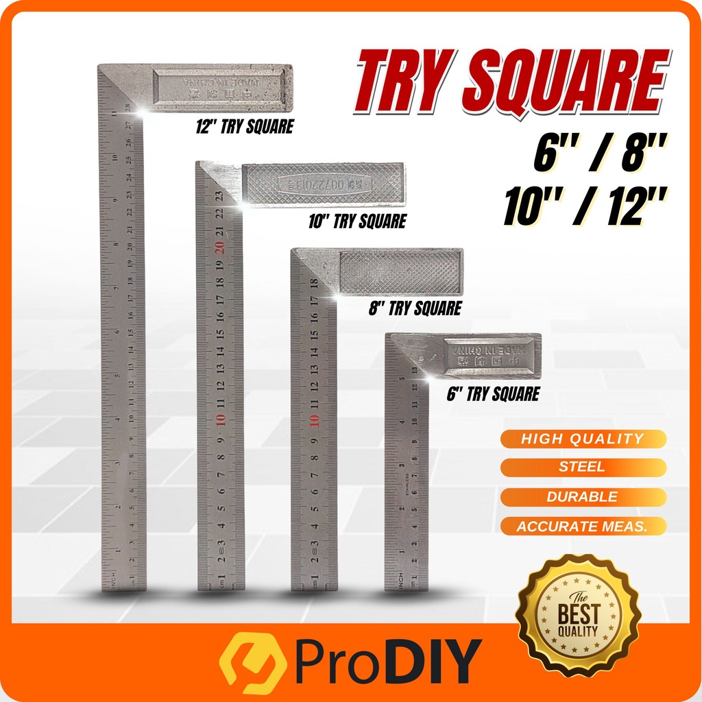 Try Square Steel Carpenter Square Scale Ruler Tools L Shape Pembaris ...