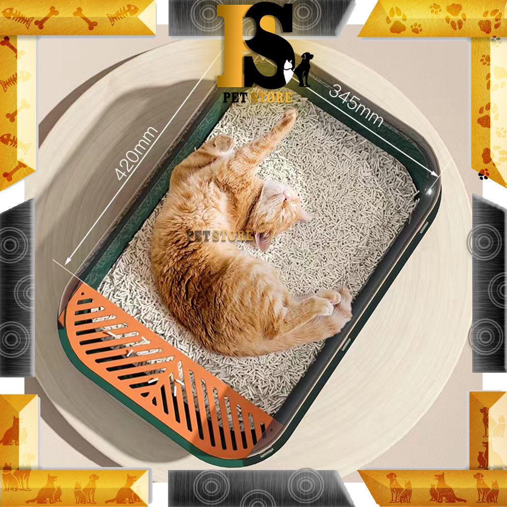 Semi Enclosed Cat Litter Box No Splashing Cat Sand Box Kotak Pasir ...