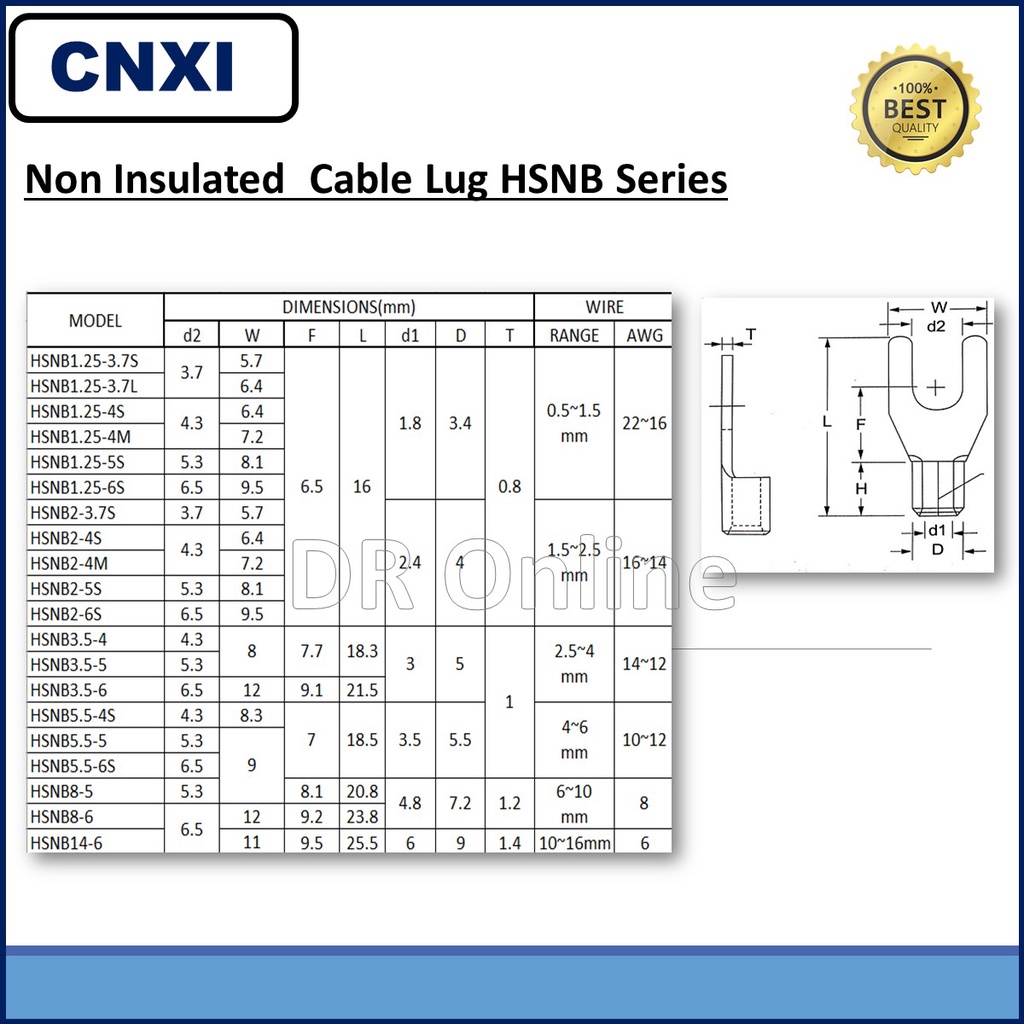 NON INSULATED CABLE Y LUG FORK TERMINAL HSNB SERIES 0.5-1.5mm /2.5mm ...