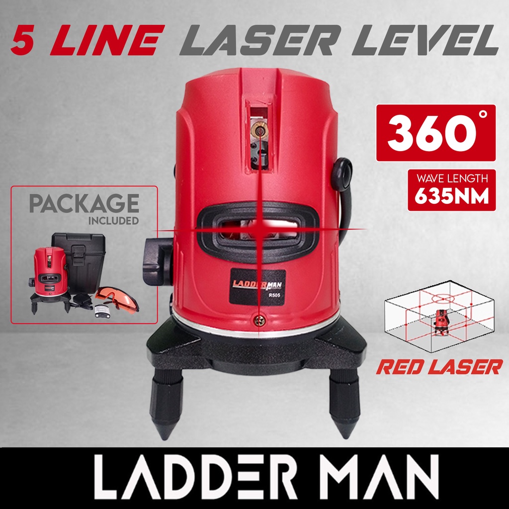 LADDERMAN LDM-5RED 5 Lines 6 Point Adjustable Laser Level 360° Rotary ...