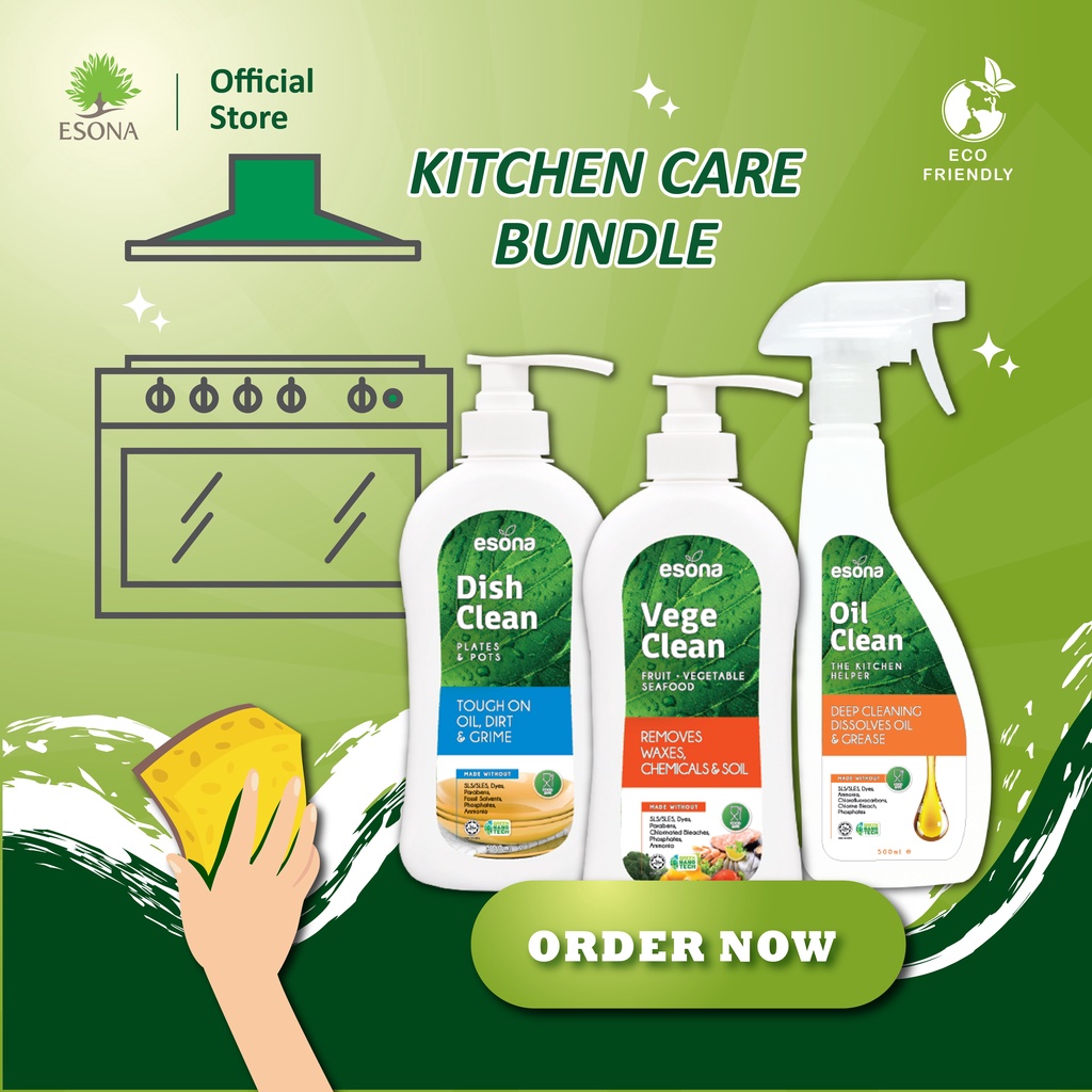 ESONA Kitchen Care Bundle - Dish/Fruits & Vegetable/Kitchen Oil Cleaner ...