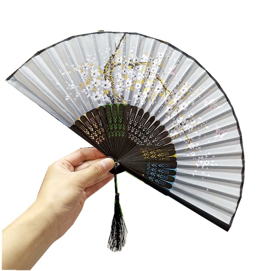 Elegant Floral Black Bamboo Hand Fan Kipas Tangan Lipat Buluh Corak ...