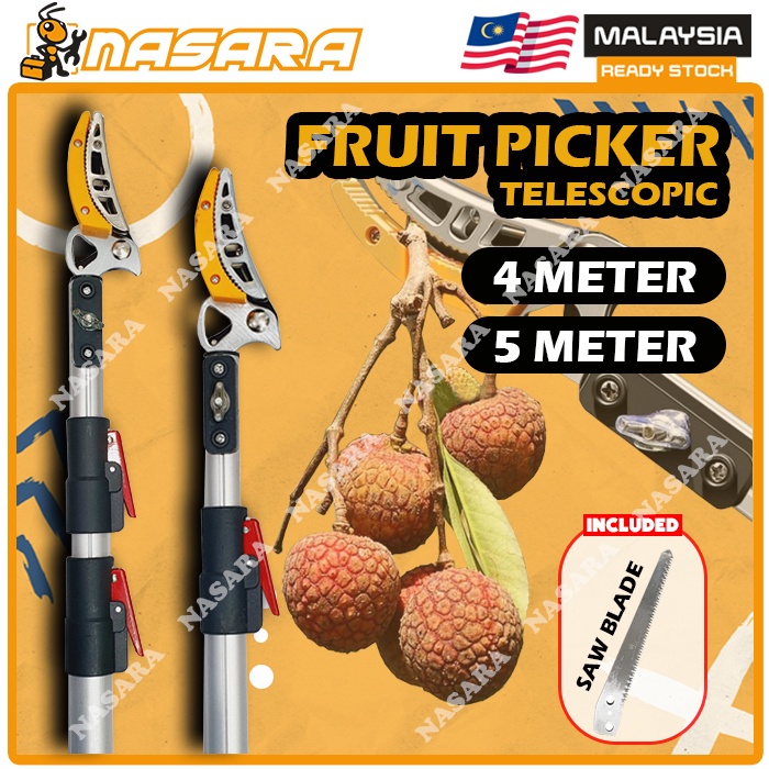NASARA ~ FRUIT PICKER PRUNER CUTTER SHEAR POLE EXTENDED TELESCOPIC ...