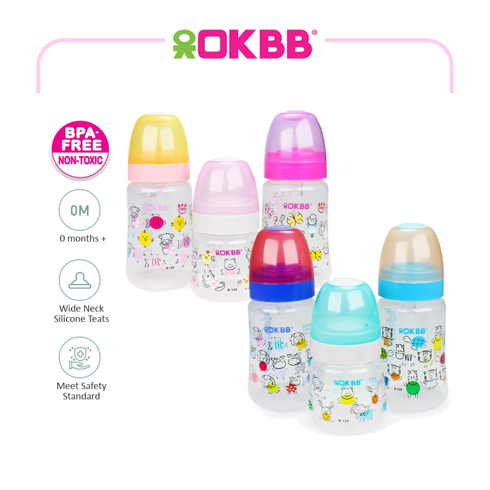 3 IN 1 OKBB Cartoon Wide Neck Triple Pack Feeding Bottle with Wide Neck ...