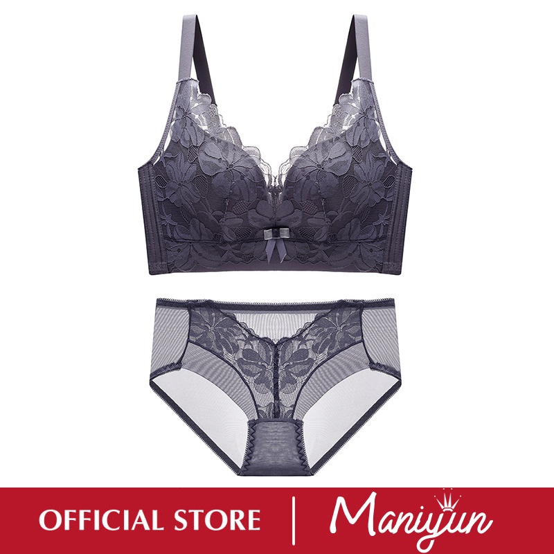 Maniyun Floral Sexy Lace Bra Set Women Small Chest Gathered Non-wired ...