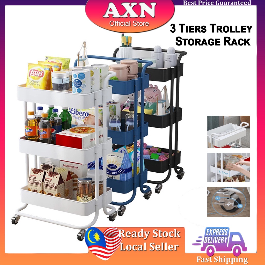 3 Tiers Trolley Storage Rack / Office Shelves Home Kitchen Trolley ...