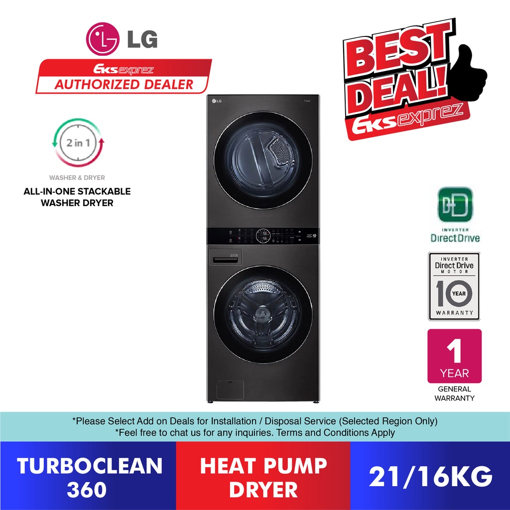 [FREE SHIPPING] LG WashTower™ WT2116SHB (21KG / 16KG) All-In-One Stacked Washer Dryer (2022 ...