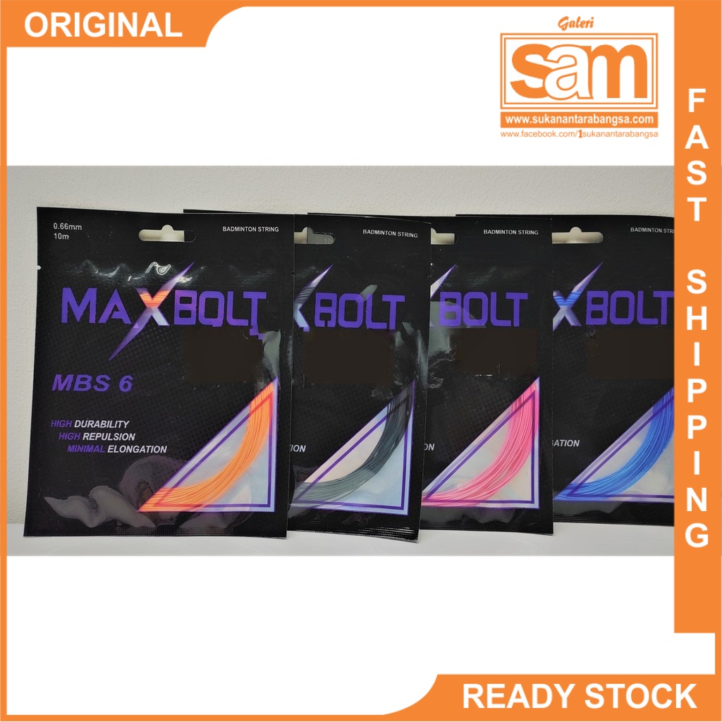 Maxbolt MBS 6 Badminton String (0.66mm) Mix Colour. Made in Japan ...