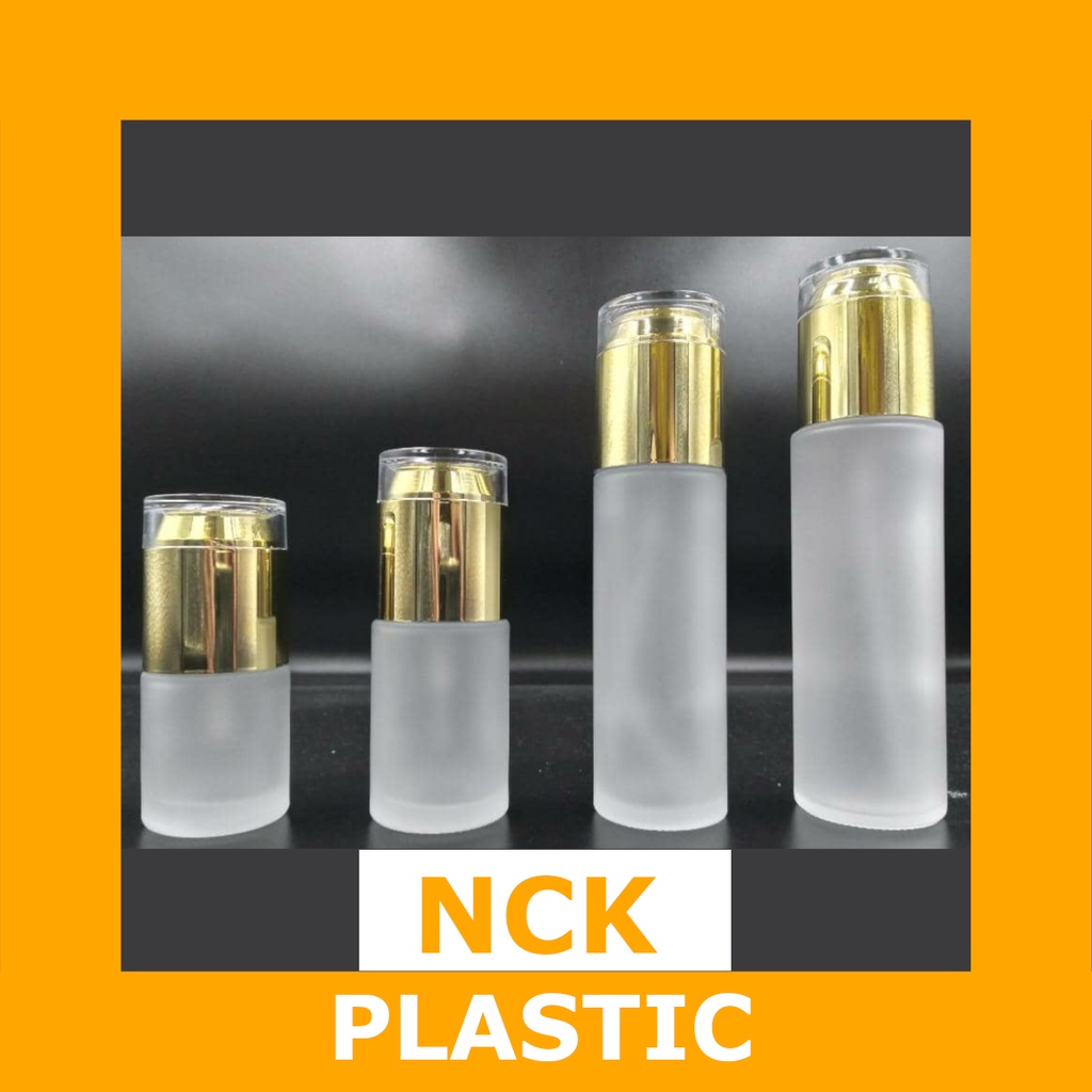 Frosted Glass Bottle (Short & Wide) with Mist Spray / Cream Pump (Gold Chrome Cover) | NCK ...