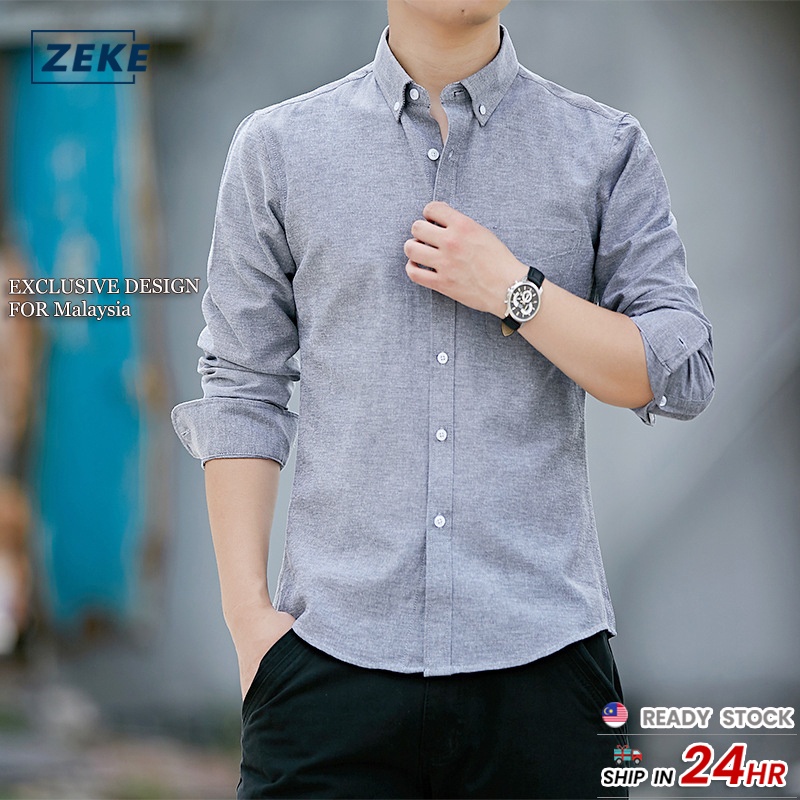 ZEKE Men's Shirt Oxford Formal Long-Sleeved Casual Korean Plain | Shopee Malaysia