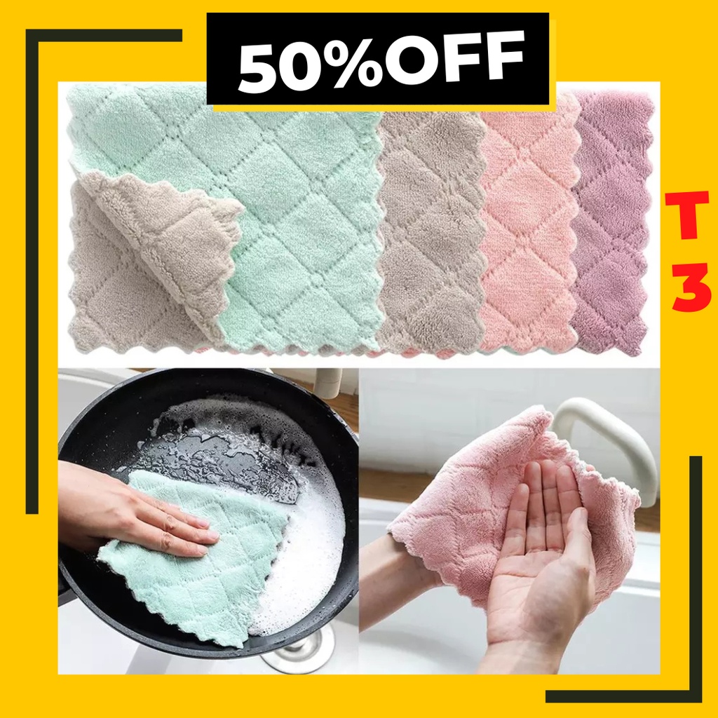 𝗧𝗔𝗕𝗟𝗘 𝗖𝗟𝗢𝗧𝗛 / 𝗞𝗔𝗜𝗡 𝗠𝗘𝗝𝗔 Dapur Tuala Penyerap Mikrofiber Kain Tebal ...