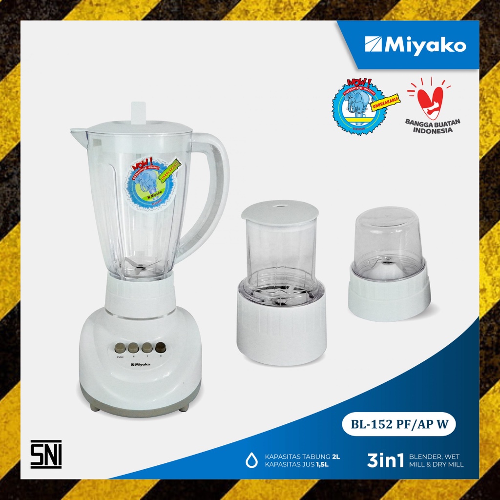 Miyako BL-152 PF-AP W PLASTIC BLENDER / 3 IN 1 ANTI-SHARP BLENDER / 1.5 LITER CAPACITY | Shopee ...