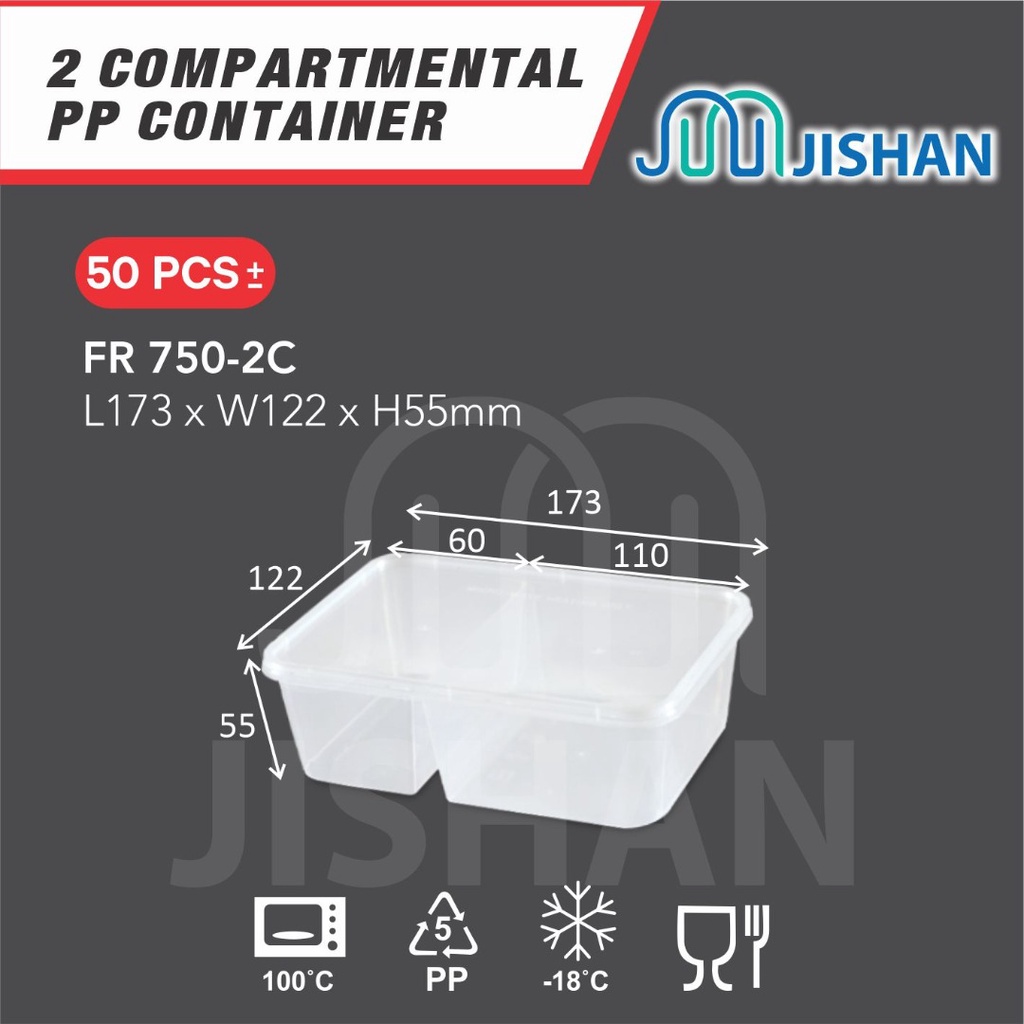 [50pcs] 2-Compartment Microwavable Container with LID / PP Disposable ...