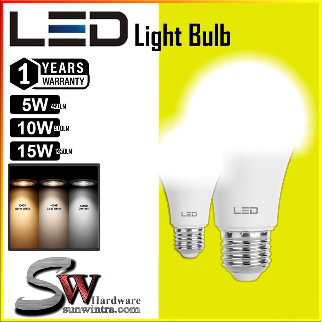 LED BULB E27 5w/10w/15w LED Bulb Day Light Warm White Cool White | Shopee Malaysia