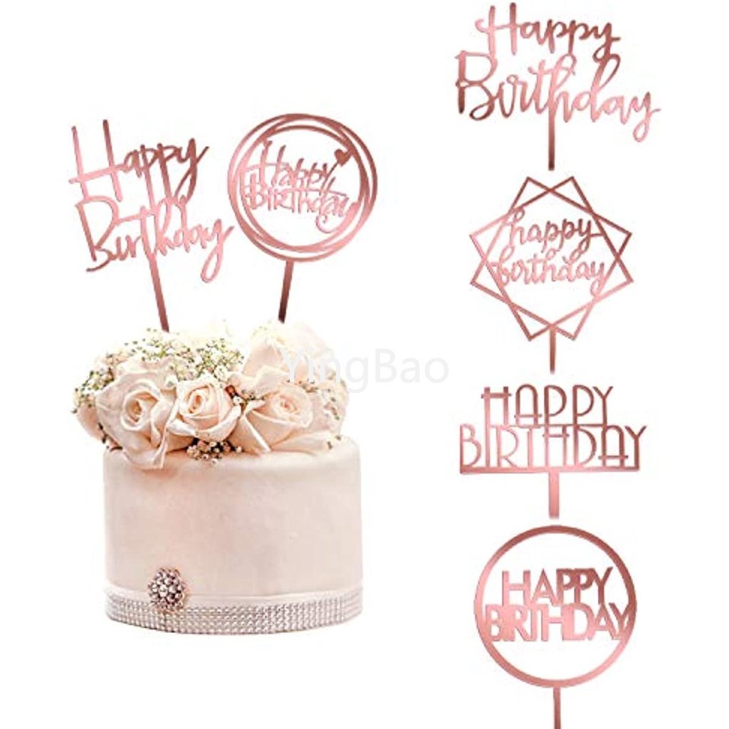 6PCS/SET Rose Gold Birthday Cake Topper Set, Double-Sided Glitter ...