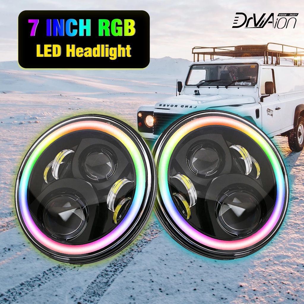 【Ready Stock】2PCS 7 inch RGB LED Headlight Round DRL Headlamp RGB Angel ...