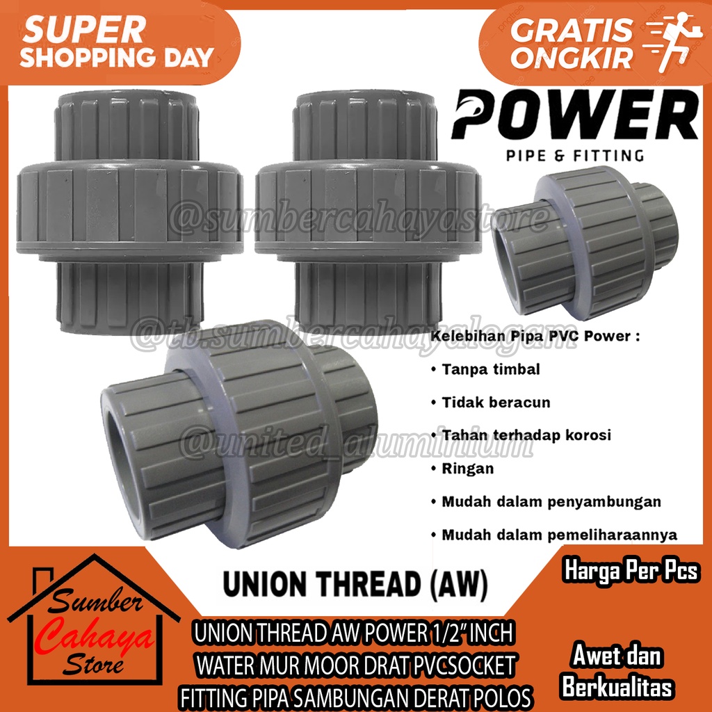 Union THREAD AW POWER 1/2" INCH WATER Nut MOOR DRAT PVC SOCKET Pipe ...