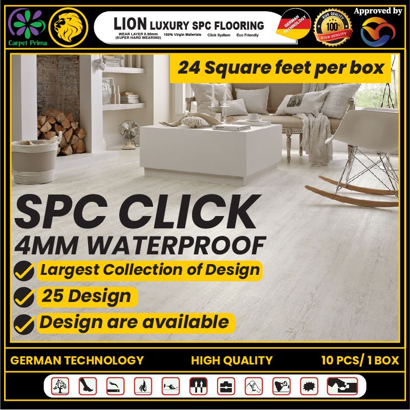 READY STOCK 4MM WATERPROOF SPC FLOORING WITH CLICK SYSTEM/10PCS 24SQFT ...