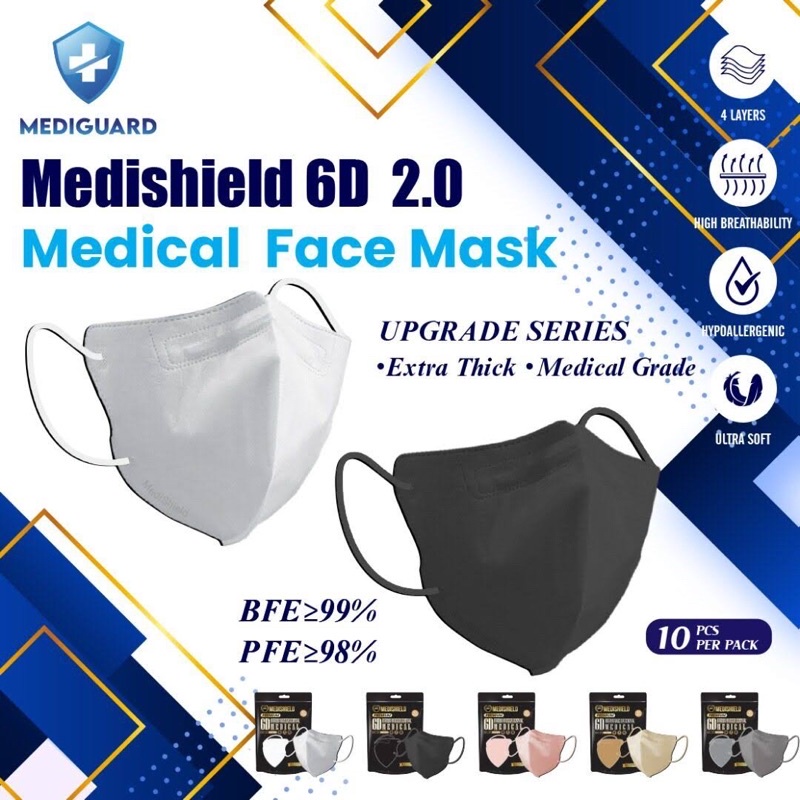 Medishield Earloop 6D 2.0 Mask 10pcs Mask Face Mask Duckbill 4Ply Mask ...